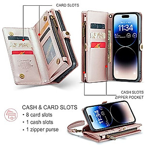 asapdos iPhone 14 Pro Case Wallet,Retro Suede PU Leather Strap Wristlet Flip Case with Magnetic Closure,Card Holder and Kickstand for Men Women(Rose Gold)
