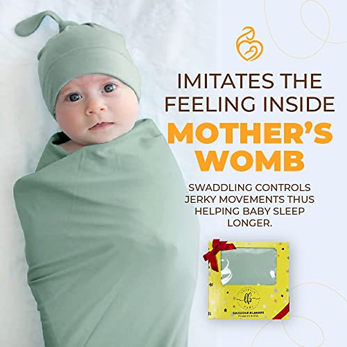 LUBELLA SUPPLY COMPANY Stretchy Swaddle Blankets for Baby Boy & Girl - Newborn Swaddles 0-3 Month - Large 47" Bamboo Swaddle Blankets and Hat Set (Sage Green)