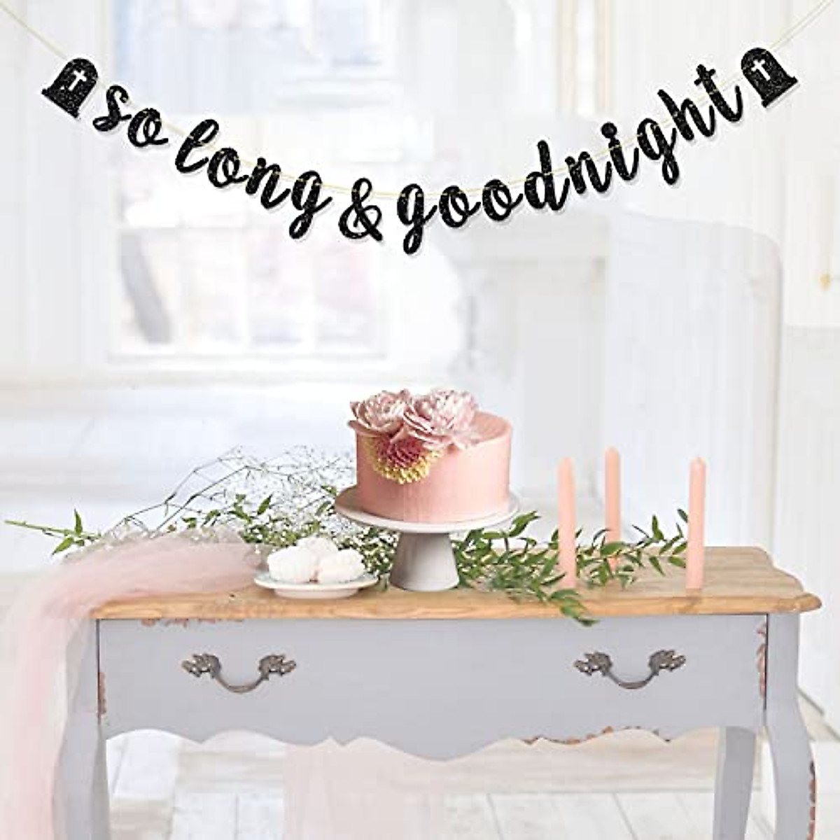 RoadSea So Long & Goodnight Banner - Happy 30th Birthday Party Garland Supplies - Cheers to 30 Years - Funeral for My Youth 30th Birthday Party Decorations - Black Glitter