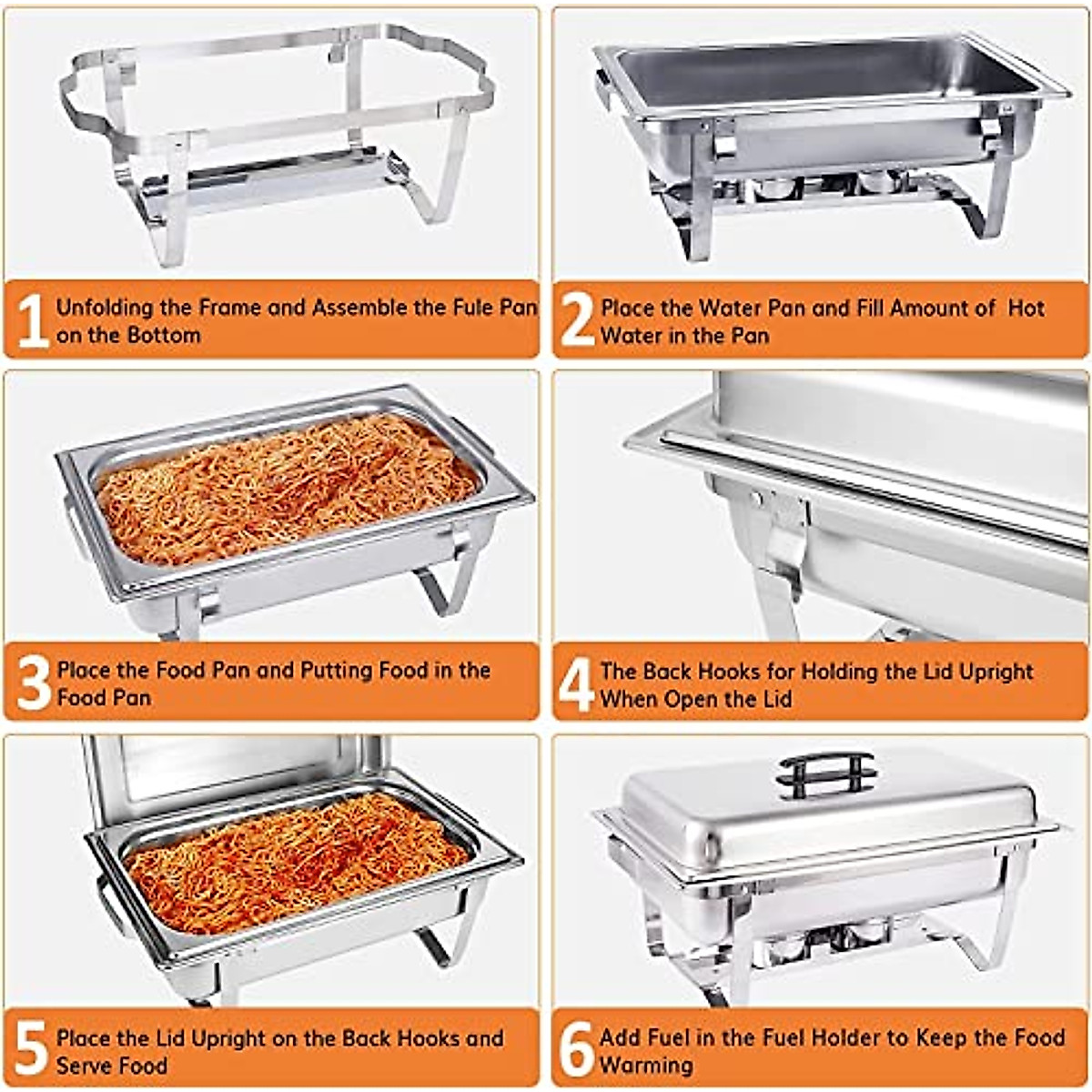 4 Packs Chafing Dish Buffet Set: 9 QT Stainless Steel Buffet Servers - 9 Quart Food Warmer with Fuel Holder & Water Pan - Complete Chafer Set for Parties Wedding Banquet Catering Event