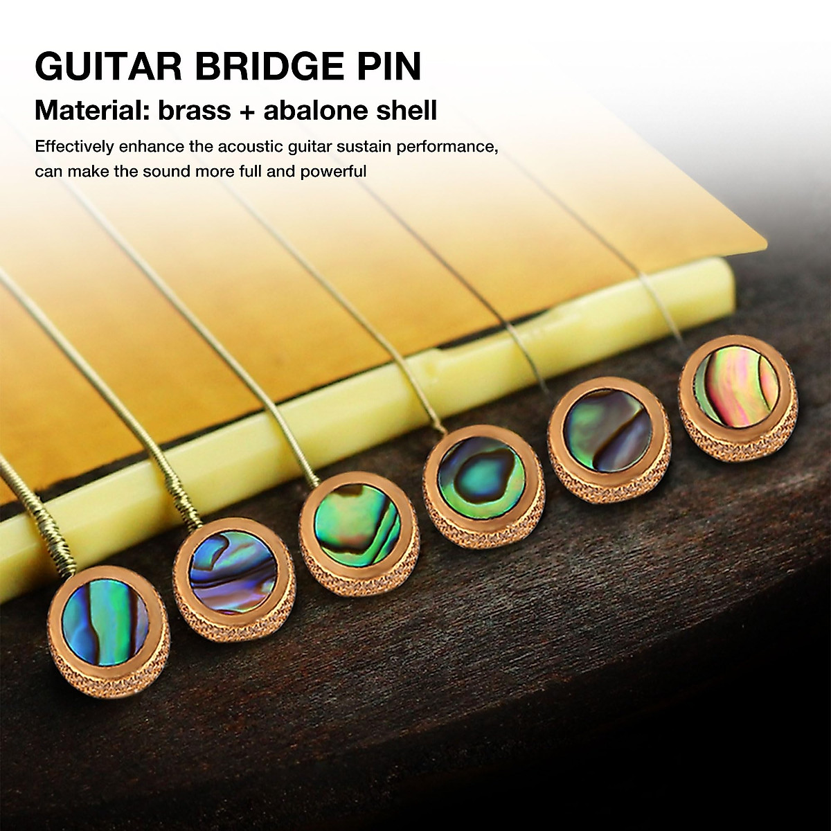 Tbest 6Pcs Guitar Bridge Pins,Brass Bridge Pins for Acoustic Guitar Bridge Pins- Endpin Inlaid Abalone Dot Acoustic Guitar Replacement Parts(Rose Gold)