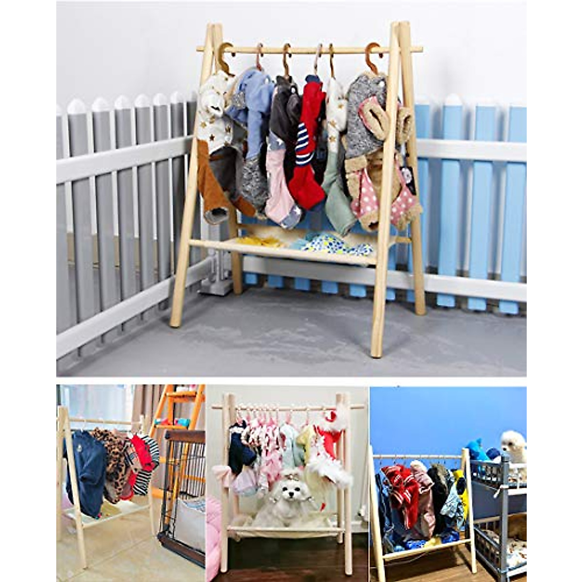 Morimoe Garment Rack for Pets/Dolls/Baby, Hanger Rack, Dress up Storage, Clothes Organizer, Wooden (Beige, Large)