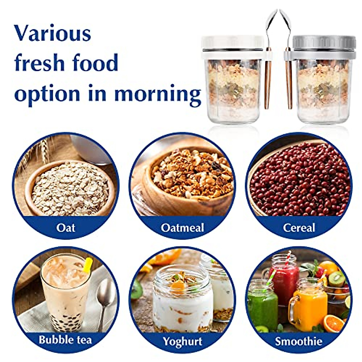 Xigugo Overnight Oats Container with Lid and Spoon,Overnight Oats Jars, 106 oz Cereal, Milk, Vegetable and fruit Salad Storage Container with Measurement Marks (grey2)