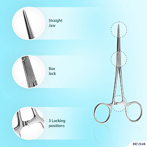 DEXSUR Precision Kelly Hemostat Forceps Locking Tweezers Clamp, Silver, 5.5 Inches, Straight Stainless Steel
