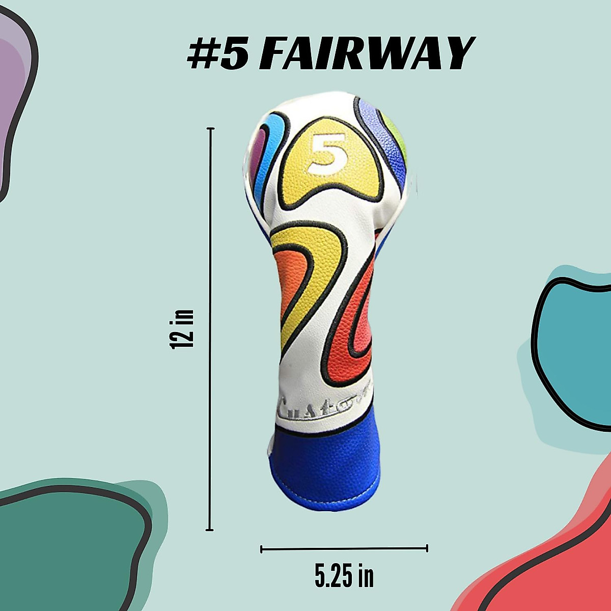 Majek Retro Golf Headcover Limited Edition Vintage Leather Style Psychedelic Colorful Groovy Custom Design #5 Fairway Wood Head Cover