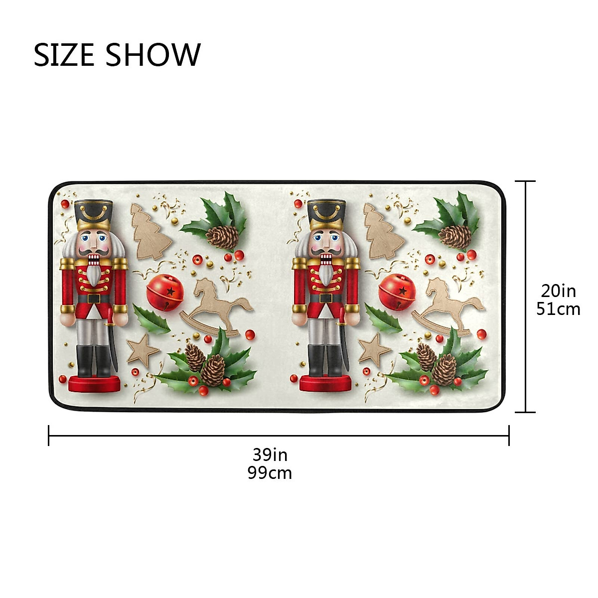 SLHKPNS Kitchen Mat Cute Nutcracker Christmas Non-Slip,Cherry Red Kitchen Rugs Comfort Runner Doormat 39x20 Inch Soft Floor Mat for Home Decor
