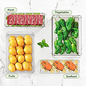 Aomola 4 Pack Refrigerator Organizer Bins - Stackable Fridge Storage Box with Lid, BPA-Free Kitchen Organization Containers Clear, Home Organize for Fruit Vegetable Drinks Food