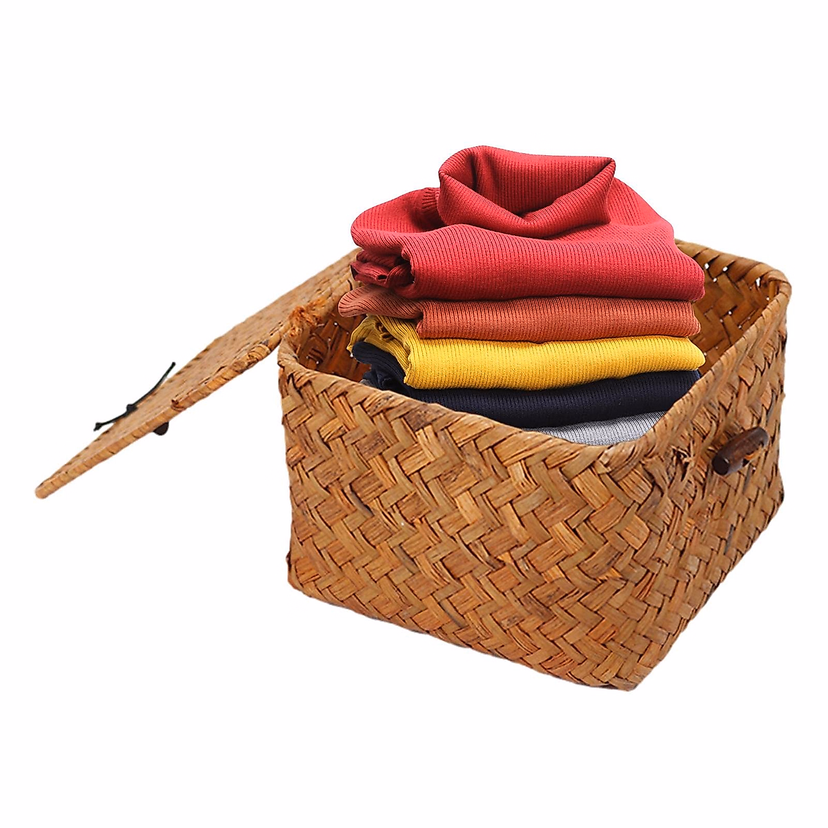 Kumprohu Seagrass Storage Baskets | Wicker Shelf Baskets with Lid,Rattan Storage Basket Natural for Organize and Storage Cosmetics, Snacks, Toys, Clothes Handwoven Storage Bins