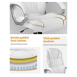 Office Chair Computer High Back Adjustable Ergonomic Desk Chair Executive PU Leather Swivel Task Chair with Armrests Lumbar Support (White)