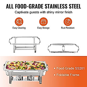 Mophorn Chafing Dish Buffet Set, 8 Qt 2 Pack, Stainless Chafer w/ 2 Full & 4 Half Size Pans, Rectangle Catering Warmer Server w/Lid Water Pan Folding Stand Fuel Tray Holder Clip