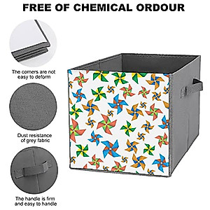 Colorful Windmill Pinwheel Canvas Collapsible Storage Bins Cube Organizer Baskets with Handles for Home Office Car