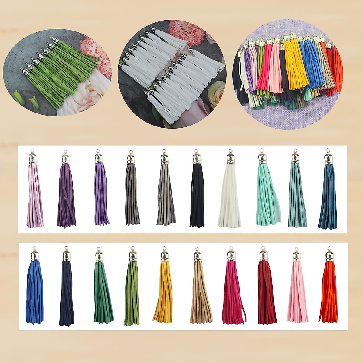 20 Silver 3-1/2 Inch Faux Suede Tassel Charm Keychain Cellphone Straps D451 (Black)