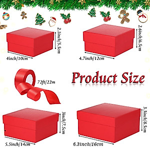 Clabby Square Nesting Gift Boxes with Lid Christmas Rigid Gift Box, 4 Assorted Sizes Boxes for Presents with 1 Roll Ribbon for Valentines Bridal Bridesmaid Wedding Anniversary Favor (Red)