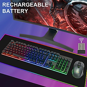 Gaming Wireless Keyboard and Mouse Combo Metal Surface Rechanrgeable Big Battery 2800mah Mechanical Feel LED Backlit Compatible with Xbox one PS5 Laptop Computer Gamer(2.4g)