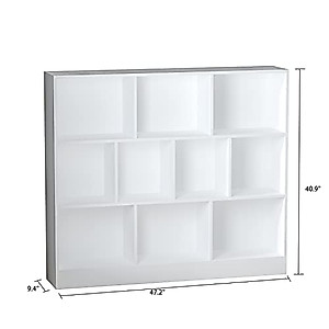 ECACAD Bookcase, Wood Bookshelf with 3 Tier Open Shelves, 10-Cube Storage Organizer Display Shelf for Living Room, Home Office, White (47.2”L x 9.4”W x 40.9”H)