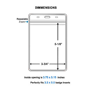 WTQ 100 PCS Waterproof ID Badge Holders (Large Size, Fit 3.5"x5" Inserts), Clear Plastic, Premium Quality, Heavy-Duty, Vertical Hanging Card Holder with Zipper, Durable Vinyl Nametag Holders