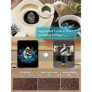 Gevi 20 Bar Compact Professional Espresso Coffee Machine with Milk Frother for Espresso, Latte and Cappuccino Burr Coffee Grinder with 35 Precise Grind Settings, Beige