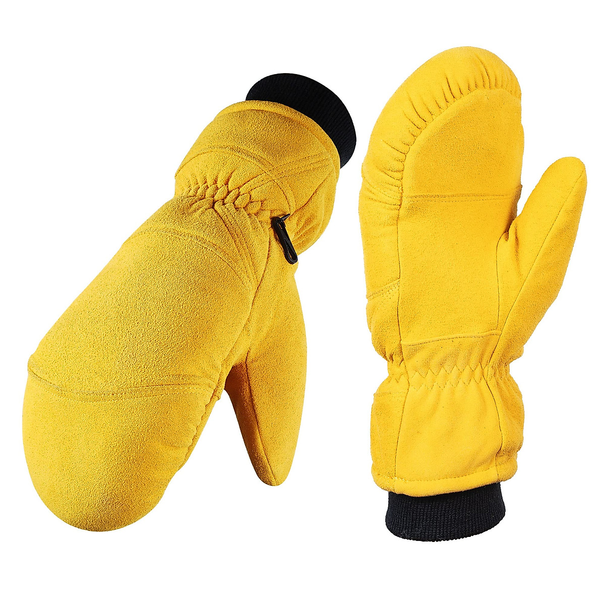 SKYDEER Full Genuine Deerskin Suede Leather Mittens with Pile Lining, Winter Gloves for Cold Weather Work and Ski (SD8677M/XL)
