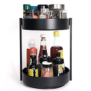 XNTONG 2-Tier 360° Lazy Susan Organizer, 10 inch Metal Steel Rotating Spice Rack, Turntable Organizer for Cabinet, Pantry, Bathroom, Countertop
