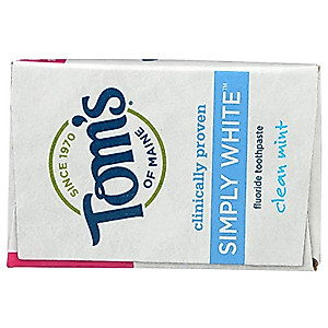 Tom's of Maine Simply White Natural Toothpaste, Whitening Toothpaste, Natural Toothpaste, Clean Mint, 4.7 Ounce
