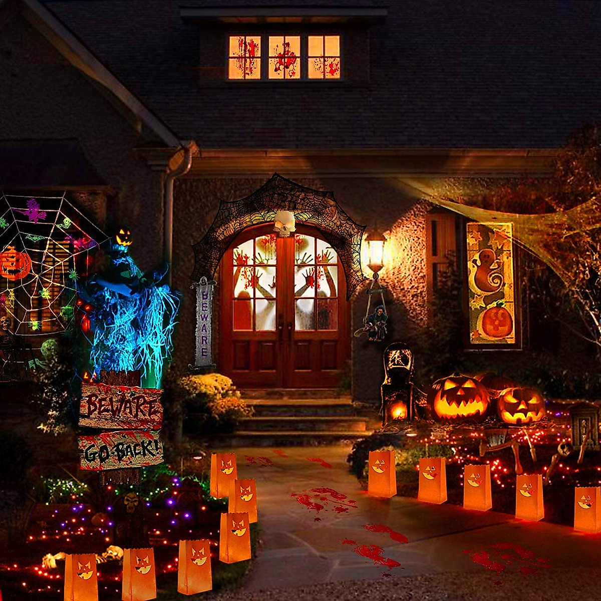 Stmarry 50 pcs Day of The Dead Luminary Bags, Halloween Luminary Bags, Flame Resistant Candle Bag Lanterns, Dia De Los Muertos Party Decorations - Paper Treat Bags