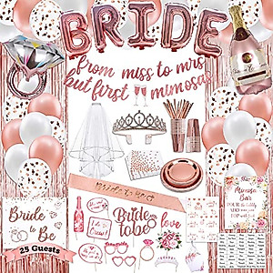 226 PC Bachelorette Party Decorations Kit- Rose Gold Bridal Shower Decorations, Banners, Curtains Mimosa Bar Supply Bride Balloons Sash Tiara Veil Topper Plates Cups Napkins Straws for 25 Guest & More