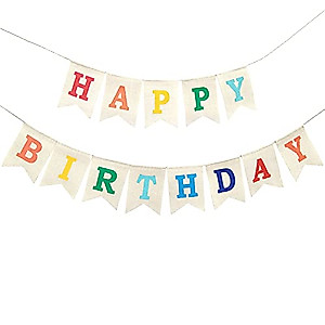 Colorful Happy Birthday Burlap Banner, Assembled Durable Happy Birthday Sign Birthday Party Decorations for Women Girl