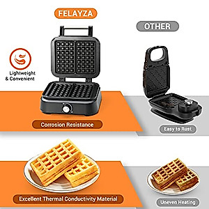 FELAYZA Aluminum Waffle Maker, 1500W Belgian Waffle Maker with Adjustable Temperature Control, Non-Stick Mini Waffle Easy Clean up Waflera Electrica with Cool Touch Handle(GLOSSY)