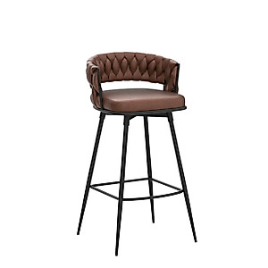 BFZ Modern Bar Stools Set of 2, 30" Bar Height Barstools, 180° Swivel Suede Fabric Stool Chairs with Woven Back and Footrest for Kitchen Island, Cafe, Pub, Bar Counter