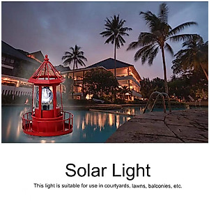 LED Solar Powered Lighthouse, 360 Degree Rotating Lamp Courtyard Decoration Waterproof Garden Smoke Towers Statue Lights for Outdoor Patio Garden Pathway