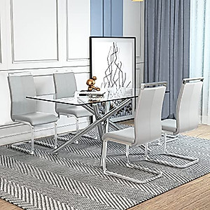 63 inch Glass Dining Table for 6, Silver Legs Rectangular Glass Kitchen Table, Glass Top Dining Table for 4-6 Persons Table Furniture for Home Office Kitchen Dining Room