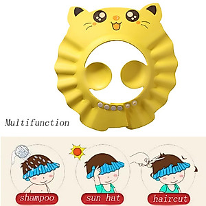 Anller 3 Pieces Baby Shower Cap, Soft Adjustable Bath Shampoo Cap with Ear Protection, Funny Cartoon Bathing Cap for Children, Kids and Toddlers(Pink+Blue+Yellow)