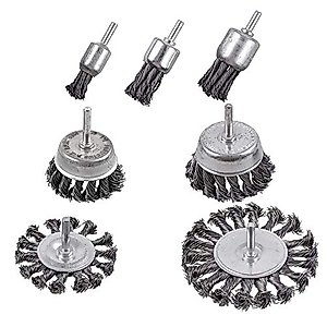 Rocaris 7Pcs Twist Knot Wire Wheel Brush for Drill Crimped Cup Wire Wheels Brush Set for Drill with 1/4-Inch Shank For Rust Removal, Corrosion and Scrub Surfaces