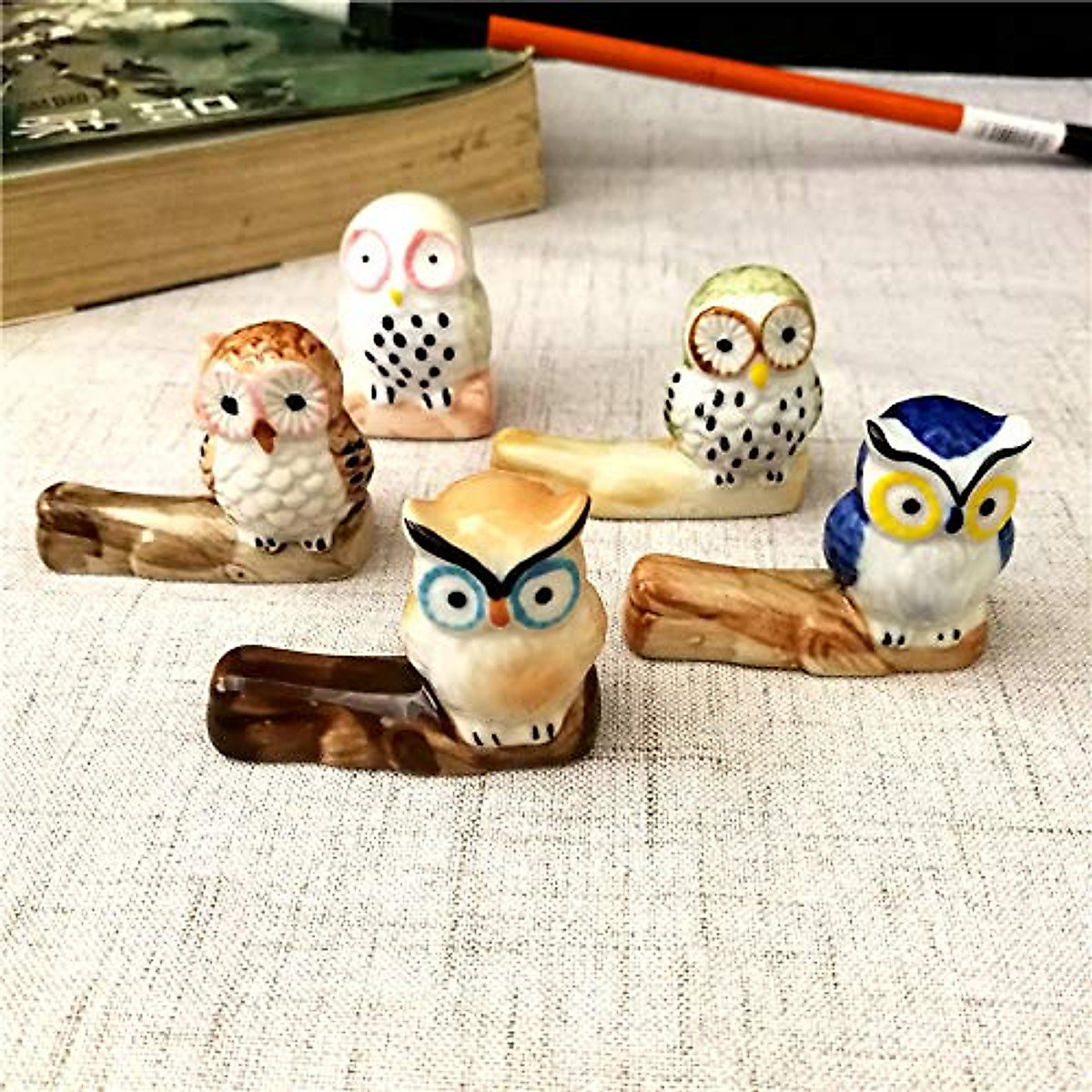 JARPSIRY 5 Pcs Cute Ceramic Owl Chopsticks Rest, Knife Spoon Fork Stand Culery Holder Paint Brush Rack Home Kitchen Restarant Tool