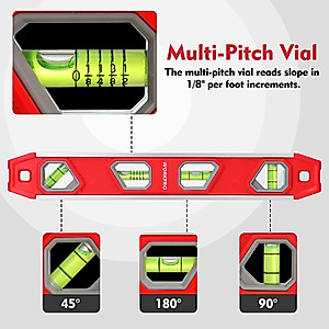 WORKPRO 12 Inch Torpedo Level, Magnetic Small Leveler Tool, Plumbing Level with Pitch Vial, Aluminum Reinforced, 4 Bubbles, V-Groove for Conduit Bending
