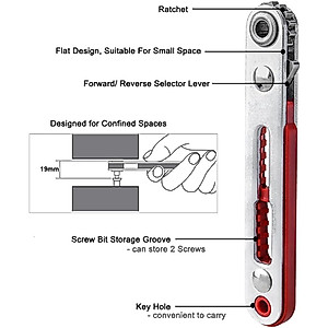 Bestgle 2pcs Mini Ratchet Wrench Set, 1/4" Drive Socket High Torque Offset Reversible Small Ratcheting Offset Screwdriver Tool - Flat Head & Elbow Head