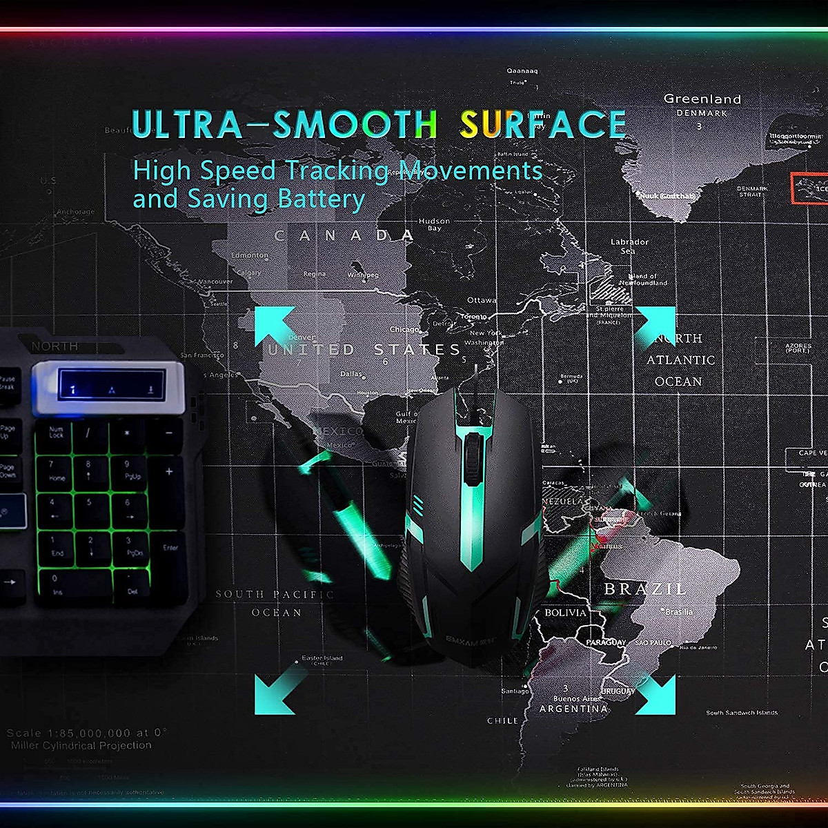 31.5"X12" Large Gaming Mouse Pad for Desk, RGB Mouse Pad with 11 Lighting Modes, Quality World Map Mouse Pad with Durable Strip Lighting, Waterproof LED Mouse Pad with Non-Slip Rubber Base