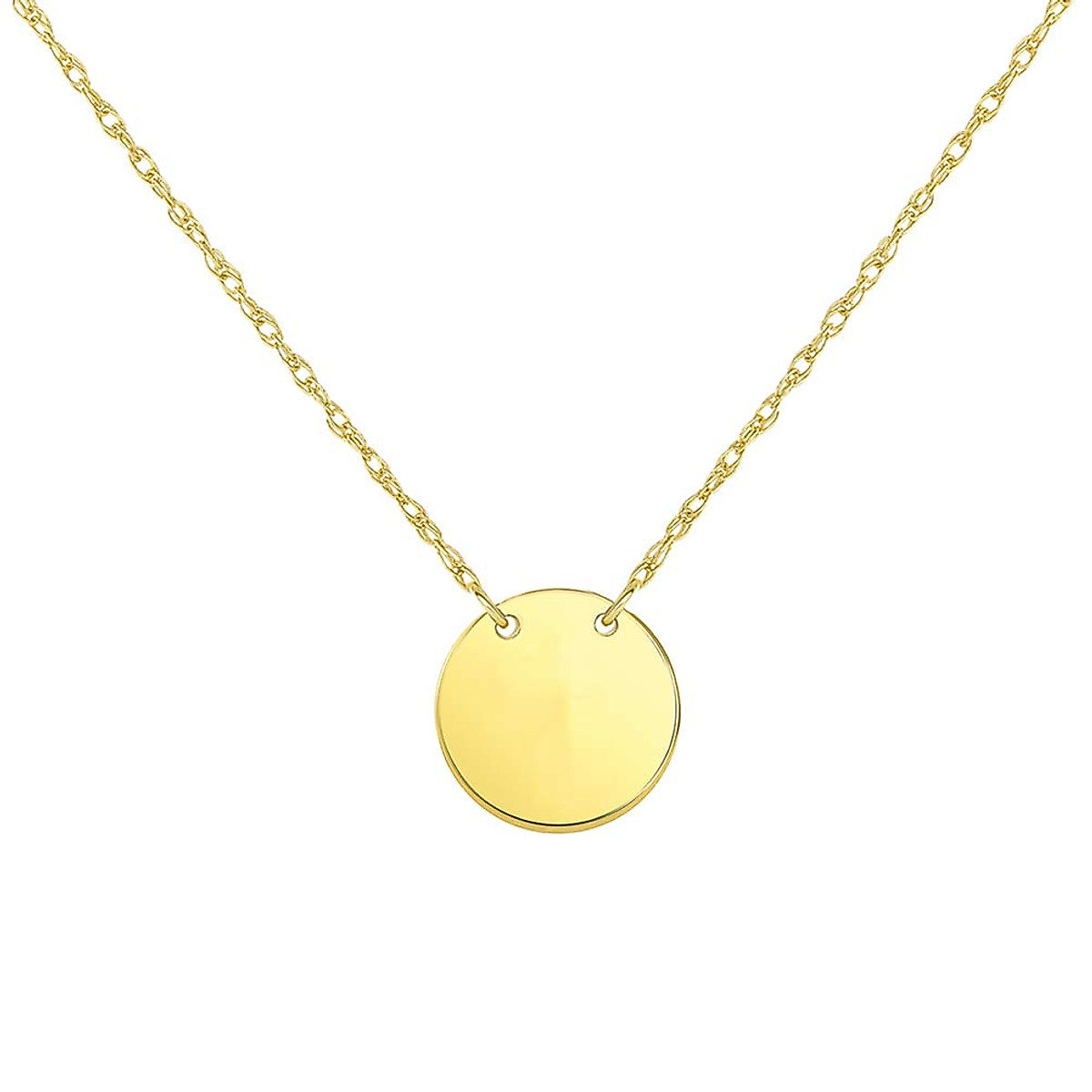 Jewelry America 14k Yellow Gold Mini Plain Circle Disc Necklace with Spring Ring Clasp (16" to 18" Adjustable Chain)