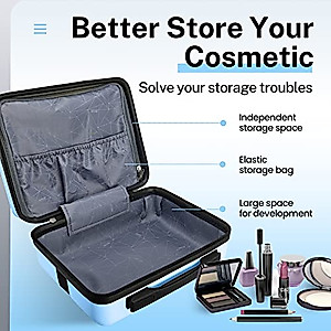 AnyZip Cosmetic Travel Case Hard Shell Portable Small Makeup Suitcase Hand Luggage Carrying Bag 14Inch LightBlue