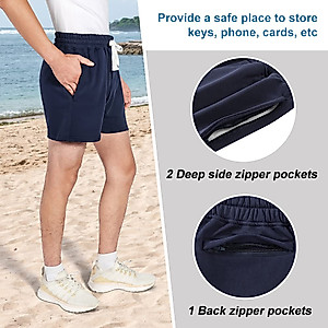 NIMENJOJA Mens 5.5" Athletic Gym Shorts Cotton Jogger Workout Lounge Jersey Zipper Pocket Sweat Shorts Navy Blue