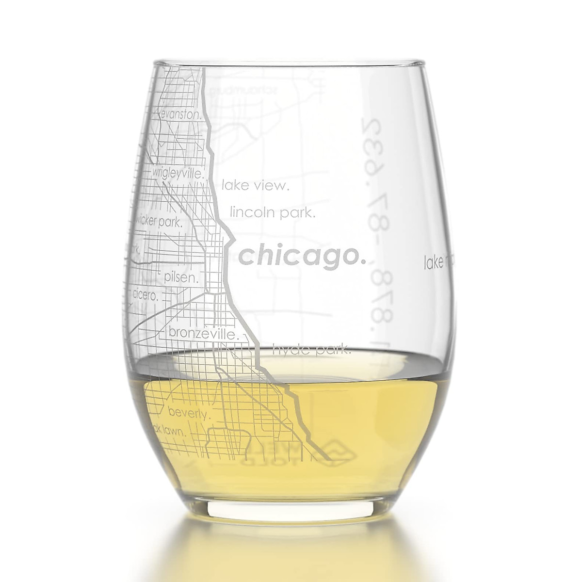 Well Told Engraved Chicago Illinois Map Stemless Wine Glass, Etched Wine Glass (15 oz, Clear) City Map Wine Glass, Custom Wine Glass, Gifts for Wine Lovers