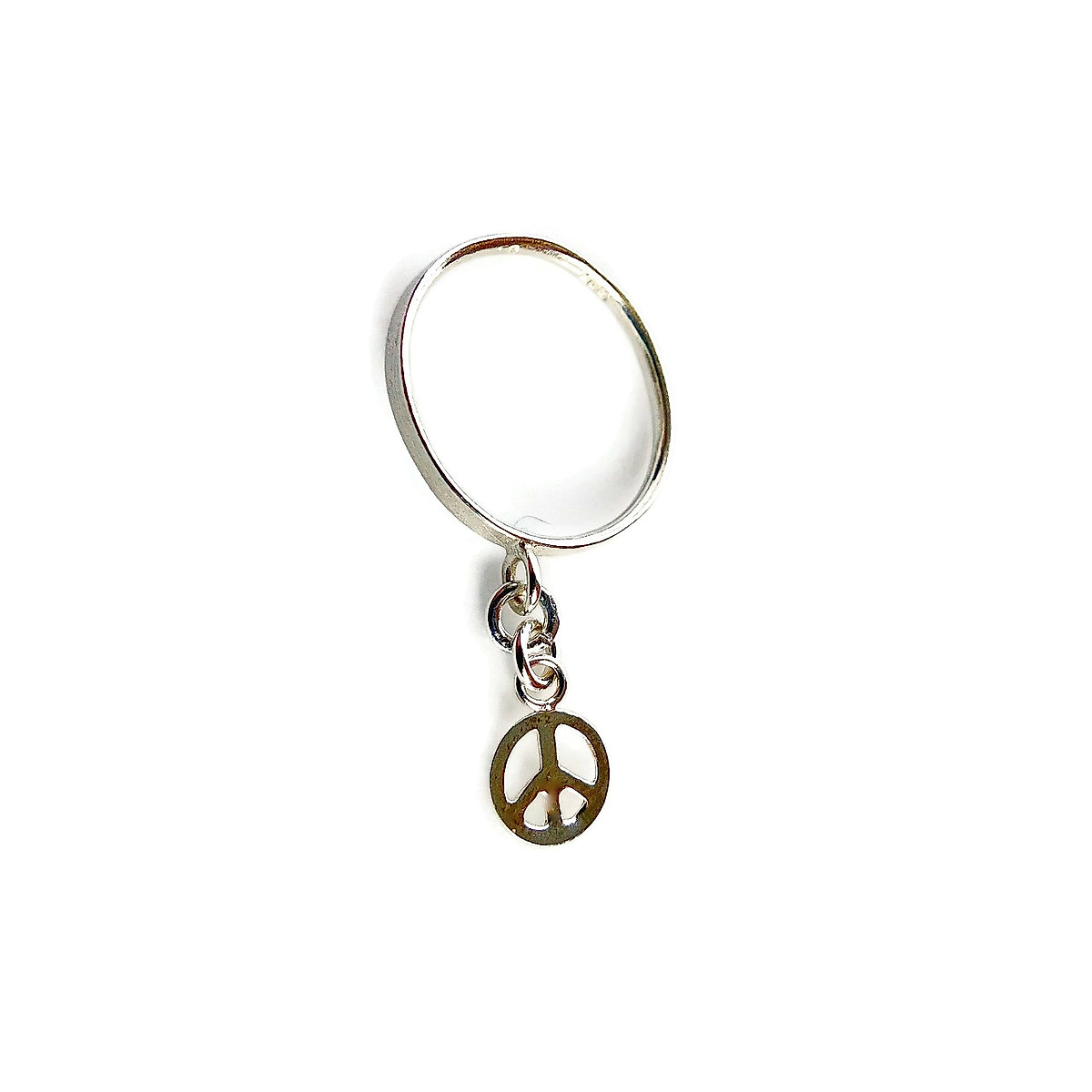 Peace Symbol Sign Charm Ring, Sterling Silver Ring, Dainty Stackable Ring, Smooth Textured Band Ring, Jewelry Inspirations