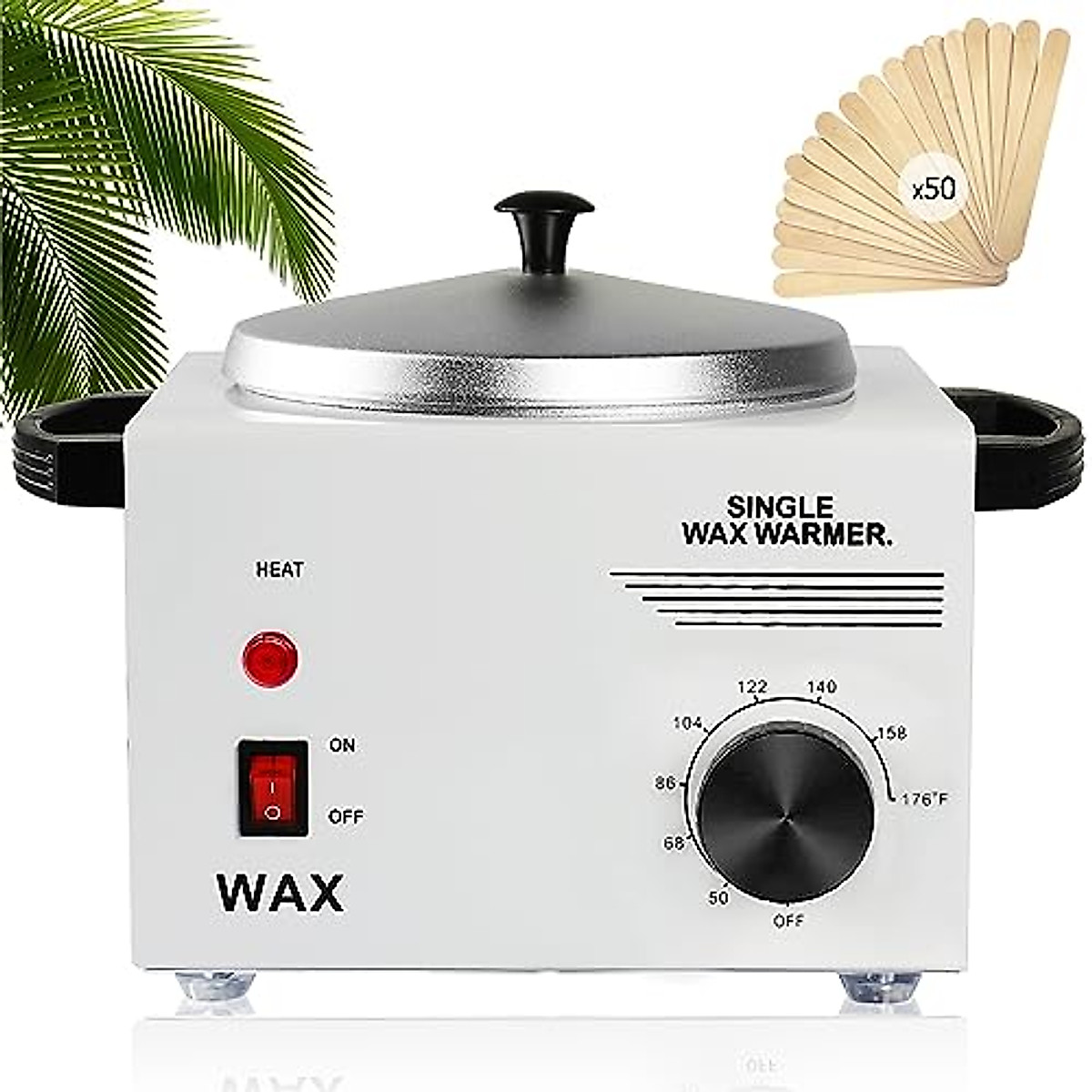 Wax Melt Warmer Professional Wax Warmer for Hair Removal Waxing Pot with 50pcs Wax Sticks, Quick Heats up Easy Read Fahrenheit, At Home Wax Heater for Wax Beans, Canned, Paraffin, or Block 16.9oz