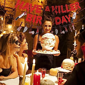 Cheerdecor Halloween Birthday Party Decorations - 3PCS Have a Killer Birthday Banners Red Bloody Horror Happy Birthday Banner Decorations Scary Halloween Birthday Banners Happy Birthday Decorations
