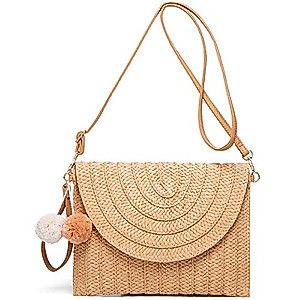 Straw Clutch For Women, Womens Summer Straw Clutch Bohemian Beach Hand Wrist Clutch(AKhaki)