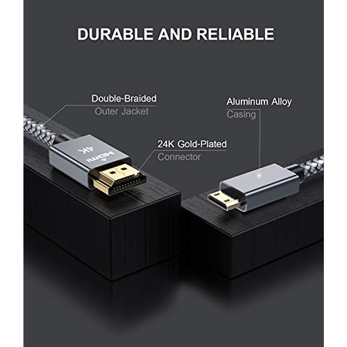 Elebase Mini HDMI to HDMI Cable 10 FT,4K 60Hz Mini HDMI Cord Compatible for DSLR Camera,Camcorder,Graphics Video Card,Laptop,Pico Projector,Raspberry Pi Zero W,Neogeo