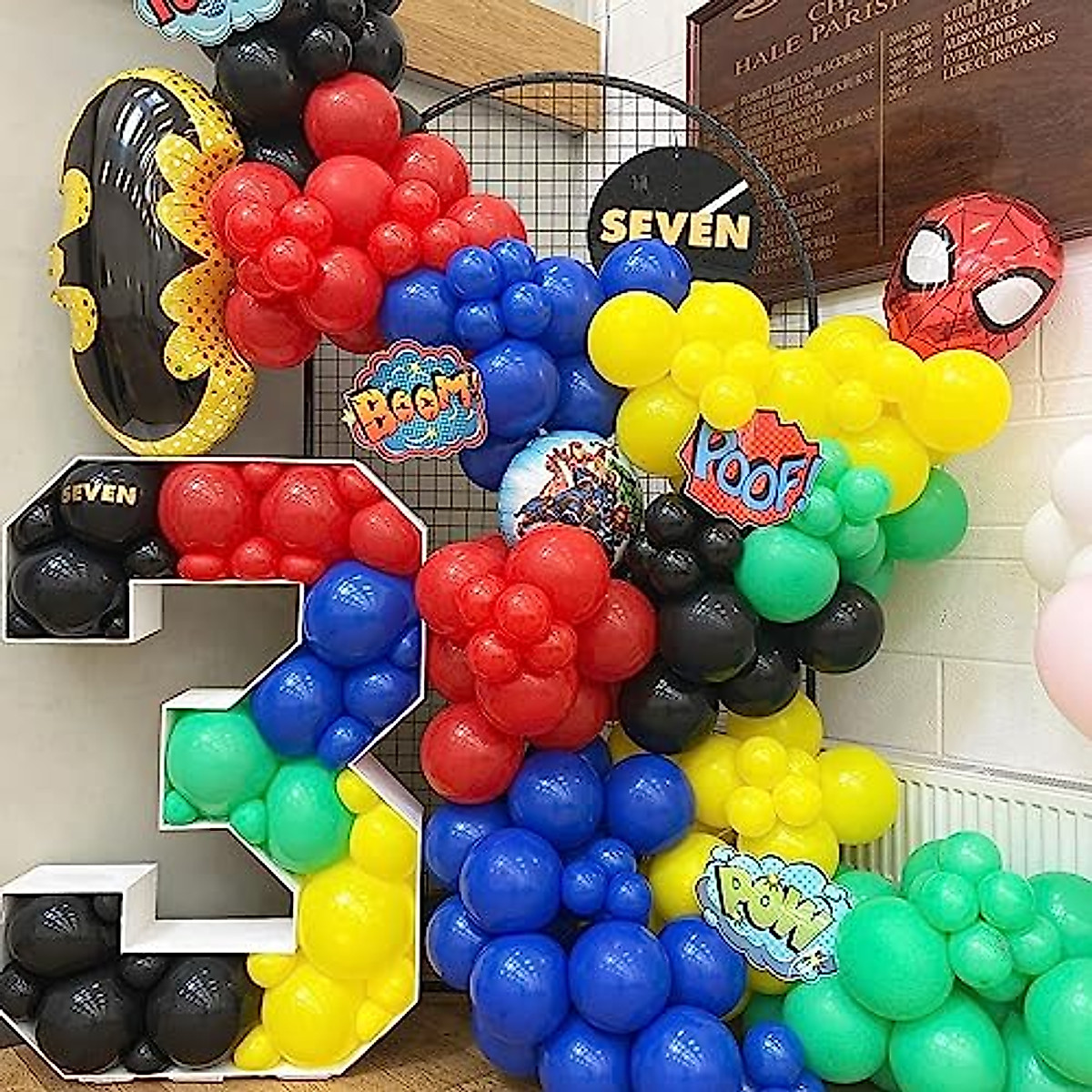 60 Pack Balloons Red Yellow Green Blue Black Party Balloons with Metallic Silver Helium Balloon, Superhero Rainbow Colorful Latex Balloons Set for Kids Birthday Carnival Superhero Themed Decorations