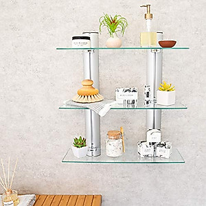 Danya B HA83163 Bathroom Shelving Unit – Decorative Wall-Mount 3-Tier Adjustable Glass Wall Shelves on Aluminum Bars – Bathroom Shelf, Wall Mount Shelf