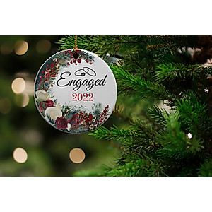 Engaged Wreath Ceramic Christmas Tree Ornament Collectible Holiday Keepsake 2.875" Round Ornament in Decorative Gift Box with Bow- Perfect and Unique Engagement Gifts for The Couple!