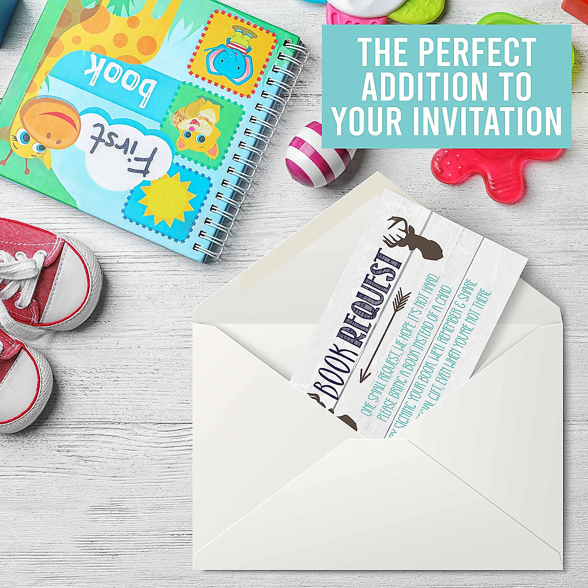 25 Books For Baby Shower Request Cards - Deer Baby Shower Invitation Inserts, Book Request Baby Shower Guest Book Alternative, Bring A Book Instead Of A Card, Baby Shower Book Request For Boys